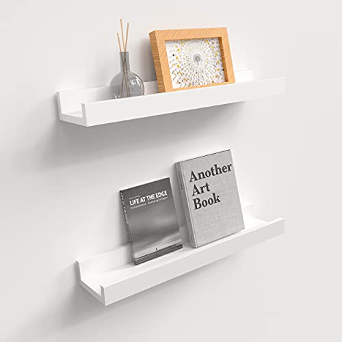 Ballucci Floating Wall Shelves Set of 2, Picture Ledge Wooden Shelves for Nursery, Living Room, Bedroom, Bathroom, Kitchen, Office; 18 Inch - White