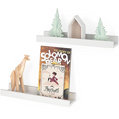 Ballucci Floating Wall Shelves Set of 2, Picture Ledge Wooden Shelves for Nursery, Living Room, Bedroom, Bathroom, Kitchen, Office; 18 Inch - White