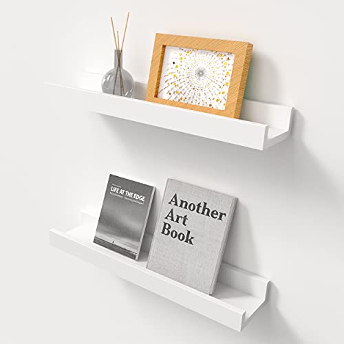 Ballucci Floating Wall Shelves Set of 2, Picture Ledge Wooden Shelves for Nursery, Living Room, Bedroom, Bathroom, Kitchen, Office; 18 Inch - White