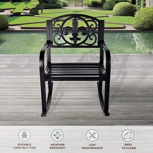 Grepatio Outdoor Patio Rocking Chair, Metal Rocking seat for for Deck, Backyard or Garden w/Scroll Design (Black)