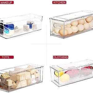 2 Pack Refrigerator Organizer Bins with Pull-out Drawer, Stackable Fridge Drawer Organizer Set with Handle, BPA-free Drawable Clear Storage Cases for Freezer, Cabinet, Kitchen, Pantry Organization