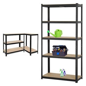 garage storage shelving unit heavy duty metal frame 386lbs load per tier, 27.5 x 12 x 59in, 5 adjustable shelves, industrial shelving utility shelves storage rack for home warehouse kitchen, black