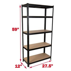 Garage Storage Shelving Unit Heavy Duty Metal Frame 386lbs Load Per Tier, 27.5 x 12 x 59in, 5 Adjustable Shelves, Industrial Shelving Utility Shelves Storage Rack for Home Warehouse Kitchen, Black