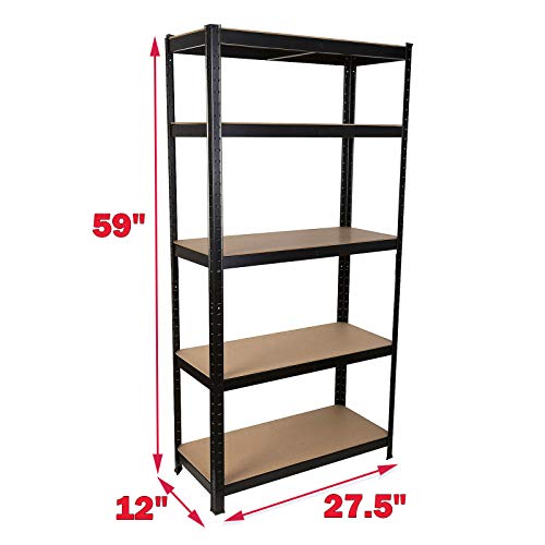 Garage Storage Shelving Unit Heavy Duty Metal Frame 386lbs Load Per Tier, 27.5 x 12 x 59in, 5 Adjustable Shelves, Industrial Shelving Utility Shelves Storage Rack for Home Warehouse Kitchen, Black