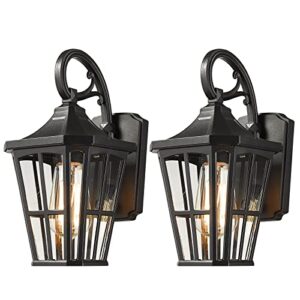 emliviar 2 pack outdoor wall lights, 12 inch modern exterior light fixtures, black finish with clear glass shade, xe221b1-2pk bk