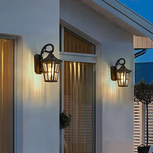 Emliviar 2 Pack Outdoor Wall Lights, 12 Inch Modern Exterior Light Fixtures, Black Finish with Clear Glass Shade, XE221B1-2PK BK