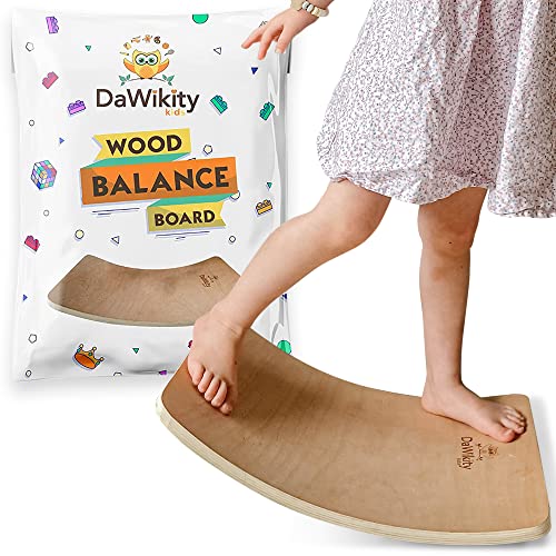 DaWikity Kids Balance Board - Wooden Wobble Board for Kids - Compact Balancing Trainer for Children, Toddlers, Adults - Solid Poplar Core with Eco-Conscious Coating, Up to 480 lbs Capacity - 17x12x3"