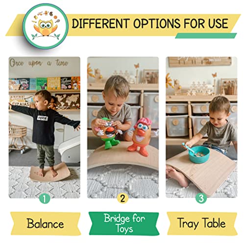 DaWikity Kids Balance Board - Wooden Wobble Board for Kids - Compact Balancing Trainer for Children, Toddlers, Adults - Solid Poplar Core with Eco-Conscious Coating, Up to 480 lbs Capacity - 17x12x3"