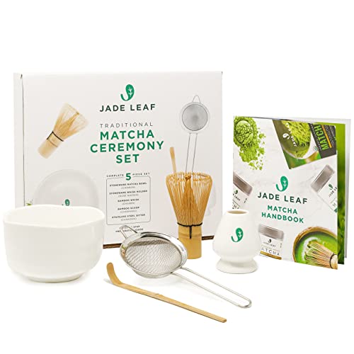 Jade Leaf Matcha Complete Matcha Ceremony Set - Includes: Bamboo Matcha Whisk & Scoop, Stainless Steel Sifter, Stoneware Bowl & Whisk Holder, and Prep Guide