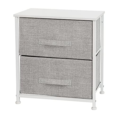 Flash Furniture Harris 2 Drawer Storage Organizer - White Cast Iron Frame and Wood Top - 2 Easy Pull Light Gray Fabric Drawers