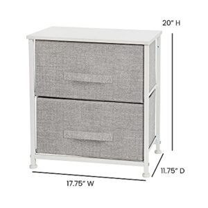 Flash Furniture Harris 2 Drawer Storage Organizer - White Cast Iron Frame and Wood Top - 2 Easy Pull Light Gray Fabric Drawers