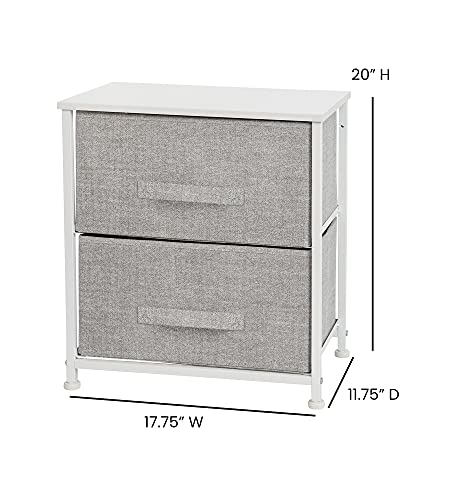 Flash Furniture Harris 2 Drawer Storage Organizer - White Cast Iron Frame and Wood Top - 2 Easy Pull Light Gray Fabric Drawers