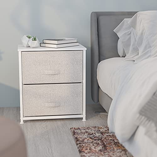 Flash Furniture Harris 2 Drawer Storage Organizer - White Cast Iron Frame and Wood Top - 2 Easy Pull Light Gray Fabric Drawers