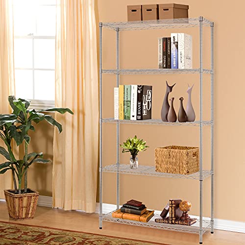 5 Tier Wire Shelving Unit 72"x36"x14"Storage Shelves Metal Wire Shelf Storage Rack Adjustable Commercial Organizer Heavy Duty Layer Unit for Restaurant Garage Pantry Kitchen Office (Chrome)