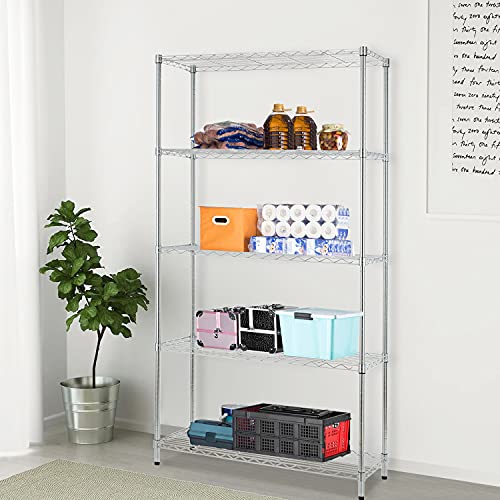 5 Tier Wire Shelving Unit 72"x36"x14"Storage Shelves Metal Wire Shelf Storage Rack Adjustable Commercial Organizer Heavy Duty Layer Unit for Restaurant Garage Pantry Kitchen Office (Chrome)