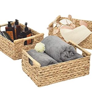 Natural Water Hyacinth Storage Basket with Handle, Rectangular Wicker Basket for Organizing, Decorative Wicker Storage Basket for Living Room, Medium Wicker Basket