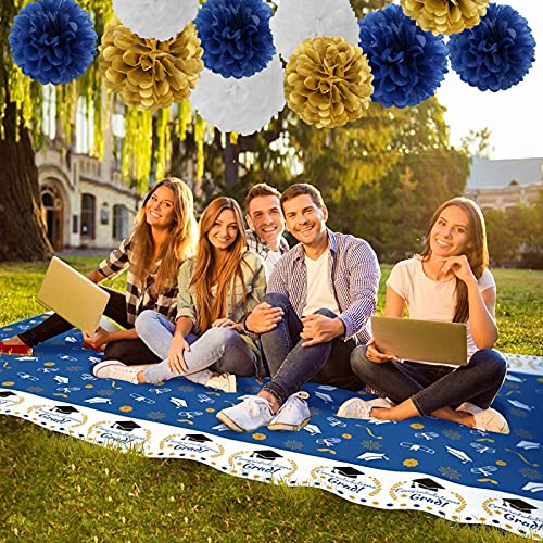 Navy-Blue White Gold Paper Flowers - 15pcs 5 Size Tissue Paper Pom-Poms,Men Birthday Graduation Bachelorette Decorations Baby Boy Room Hanging Decor Engagement Party Backdrop Decoration Panduola