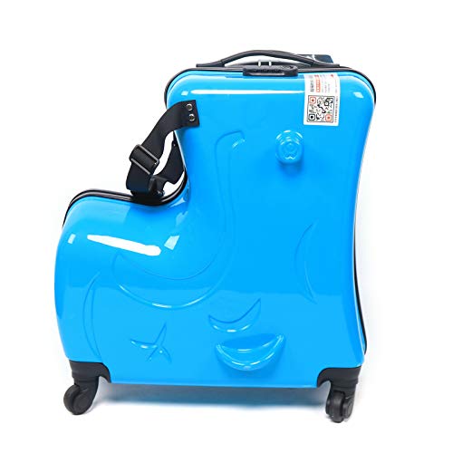 20" Suitcase Children Scooter Wheel Luggage Kid Riding Suitcase Funny Suitcase Luggage Travel Fashionable Appearance Rideable (Blue-20")