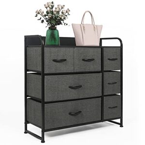 tyfg dresser with 7 drawers, fabric storage tower for bedroom, hallway, entryway, closets, unit fabric drawer organizer, with sturdy steel frame, wood top, easy pull handle, charcoal / black