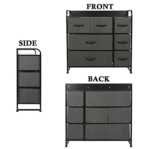 TYFG Dresser with 7 Drawers, Fabric Storage Tower for Bedroom, Hallway, Entryway, Closets, Unit Fabric Drawer Organizer, with Sturdy Steel Frame, Wood Top, Easy Pull Handle, Charcoal / Black