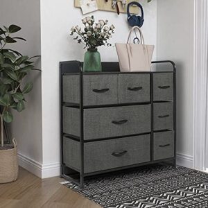 TYFG Dresser with 7 Drawers, Fabric Storage Tower for Bedroom, Hallway, Entryway, Closets, Unit Fabric Drawer Organizer, with Sturdy Steel Frame, Wood Top, Easy Pull Handle, Charcoal / Black