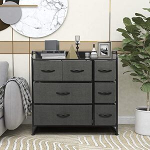 TYFG Dresser with 7 Drawers, Fabric Storage Tower for Bedroom, Hallway, Entryway, Closets, Unit Fabric Drawer Organizer, with Sturdy Steel Frame, Wood Top, Easy Pull Handle, Charcoal / Black