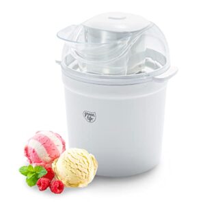 greenlife 1.5qt electric ice cream, frozen yogurt and sorbet maker with mixing paddle, dishwasher safe parts, easy one switch, bpa-free, white