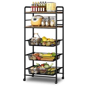 moamun kitchen storage rolling cart 5-tier kitchen rack metal standing shelf storage shelving unit organizer for kitchen bathroom garage pantry