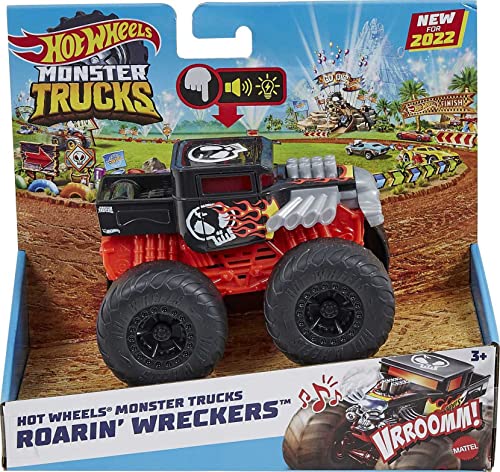 Hot Wheels Monster Trucks Roarin’ Wreckers, 1 1:43 Scale Truck with Lights & Sounds, Plays Truck's Theme Song, Toy for Kids 3 Years Old & Older