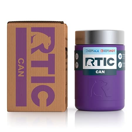 RTIC Can Cooler Insulated, Beer, Beverage, Soda Can Cooler with Lid, Stainless Steel Metal, Double Wall Insulation Coozie for Cans, Sweat Proof, 12oz, Majestic Purple