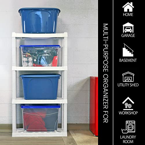 Koolatron Oskar 4-Tier Storage Shelf, Heavy Duty Shelving Unit, 400 lbs(14 x 30 x 57 inches), Multipurpose Organizer for Garage, Laundry Room, Utility Shed, Workshop, Made in North America, White