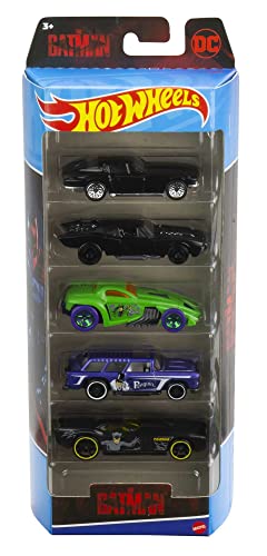 Hot Wheels Batman 5-Pack, Set of 5 Batman-Themed Toy Cars in 1:64 Scale (Styles May Vary)