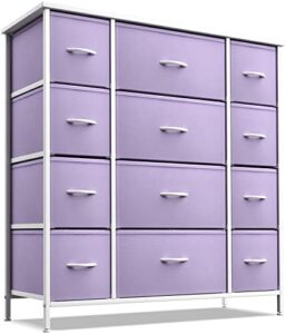 sorbus kids dresser with 12 drawers - chest organizer unit with steel frame wood top & handle, fabric bins for clothes - large furniture for bedroom hallway kids room nursery & closet (purple)