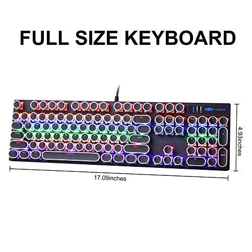 Camiysn Typewriter Style Mechanical Gaming Keyboard, Black Retro Punk Gaming Keyboard with RGB Backlit, 104 Keys Blue Switch Wired Cute Keyboard, Round Keycaps for Windows/Mac/PC