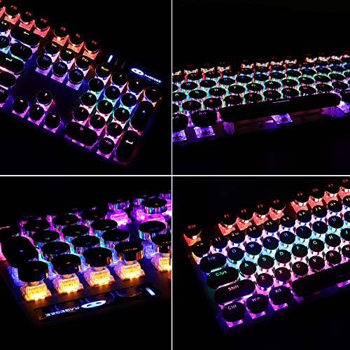 Camiysn Typewriter Style Mechanical Gaming Keyboard, Black Retro Punk Gaming Keyboard with RGB Backlit, 104 Keys Blue Switch Wired Cute Keyboard, Round Keycaps for Windows/Mac/PC