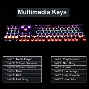 Camiysn Typewriter Style Mechanical Gaming Keyboard, Black Retro Punk Gaming Keyboard with RGB Backlit, 104 Keys Blue Switch Wired Cute Keyboard, Round Keycaps for Windows/Mac/PC