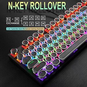 Camiysn Typewriter Style Mechanical Gaming Keyboard, Black Retro Punk Gaming Keyboard with RGB Backlit, 104 Keys Blue Switch Wired Cute Keyboard, Round Keycaps for Windows/Mac/PC