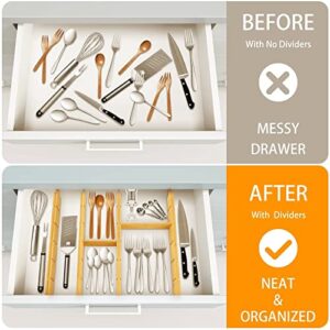 SAUStrongBe Adjustable Bamboo drawer dividers with 4 dividers，6 inserts, Spring Loaded adjustable drawer organizer, Expandable Organization for Home, Office, Dressers and Bathroom (17- 22 in)