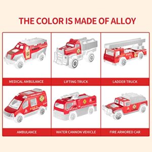 TEMI Toddler Toys for 3 4 5 6 Years Old Boys, Die-cast Emergency Fire Rescue Vehicle Transport Car Toy Set w/Play Mat, Alloy Metal Fire Truck Toys Set for Age 3-9 Toddlers Kids Boys & Girls