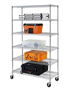 6 tier wire shelving unit rack nsf heavy duty height adjustable storage shelf metal shelving with wheels/feet levelers garage rack kitchen rack office rack commercial shelving - chrome - 48x18x76