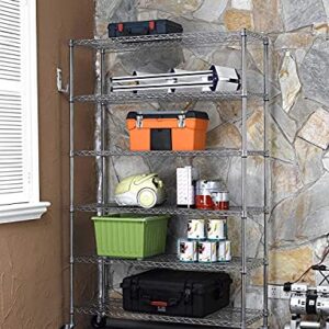 6 Tier Wire Shelving Unit Rack NSF Heavy Duty Height Adjustable Storage Shelf Metal Shelving with Wheels/Feet Levelers Garage Rack Kitchen Rack Office Rack Commercial Shelving - Chrome - 48x18x76