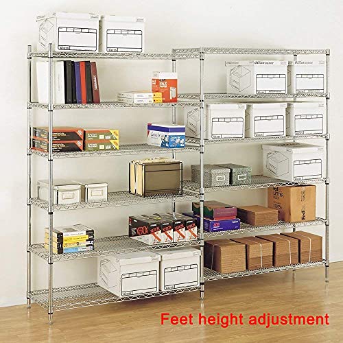 6 Tier Wire Shelving Unit Rack NSF Heavy Duty Height Adjustable Storage Shelf Metal Shelving with Wheels/Feet Levelers Garage Rack Kitchen Rack Office Rack Commercial Shelving - Chrome - 48x18x76