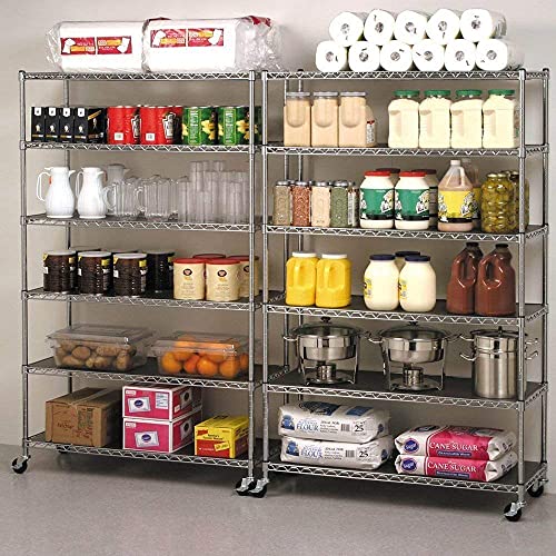 6 Tier Wire Shelving Unit Rack NSF Heavy Duty Height Adjustable Storage Shelf Metal Shelving with Wheels/Feet Levelers Garage Rack Kitchen Rack Office Rack Commercial Shelving - Chrome - 48x18x76