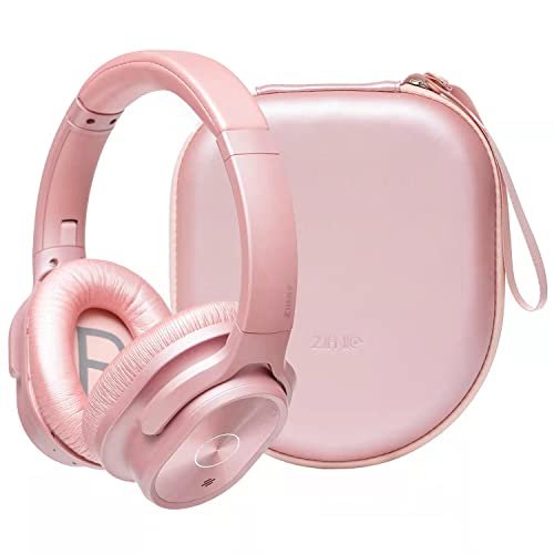 ZIHNIC Active Noise Cancelling Headphones, 40H Playtime Wireless Bluetooth Headset with Deep Bass Hi-Fi Stereo Sound,Comfortable Earpads for Travel/Home/Office (Rose Gold)