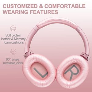 ZIHNIC Active Noise Cancelling Headphones, 40H Playtime Wireless Bluetooth Headset with Deep Bass Hi-Fi Stereo Sound,Comfortable Earpads for Travel/Home/Office (Rose Gold)