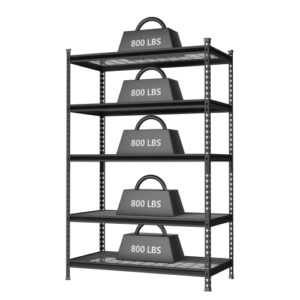 workpro 5-tier metal shelving unit, 48”w x 24”d x 72”h, heavy duty adjustable storage rack, 4000 lbs load capacity (total), for garage, basement, warehouse, workshop