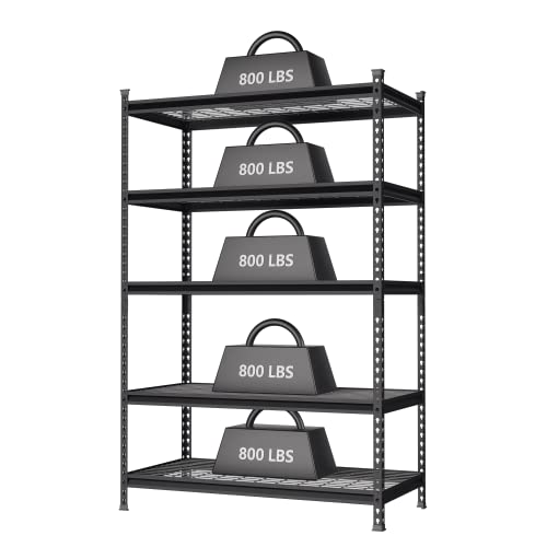 WORKPRO 5-Tier Metal Shelving Unit, 48”W x 24”D x 72”H, Heavy Duty Adjustable Storage Rack, 4000 lbs Load Capacity (Total), for Garage, Basement, Warehouse, Workshop