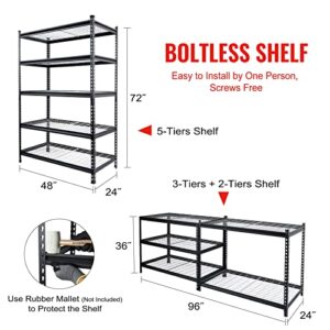 WORKPRO 5-Tier Metal Shelving Unit, 48”W x 24”D x 72”H, Heavy Duty Adjustable Storage Rack, 4000 lbs Load Capacity (Total), for Garage, Basement, Warehouse, Workshop