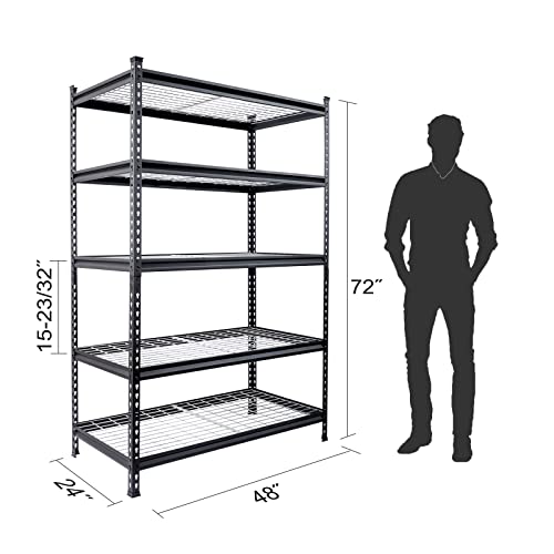 WORKPRO 5-Tier Metal Shelving Unit, 48”W x 24”D x 72”H, Heavy Duty Adjustable Storage Rack, 4000 lbs Load Capacity (Total), for Garage, Basement, Warehouse, Workshop