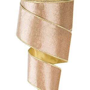 2.5Inch X 10 Yards Christmas Velvet Ribbon,2.5" Wide Wired Ribbon for Christmas Crafts Decoration, Wrapping Crafts (Champagne Gold)